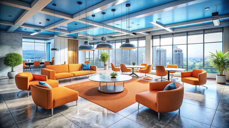 Boost Productivity in a Modern Office with Vibrant Orange Seating and a ...