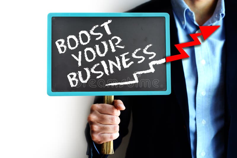 Boost Your Business Concept with Businessman Holding Chalkboard with ... Boost Your Business Concept with Businessman Holding Chalkboard with ...