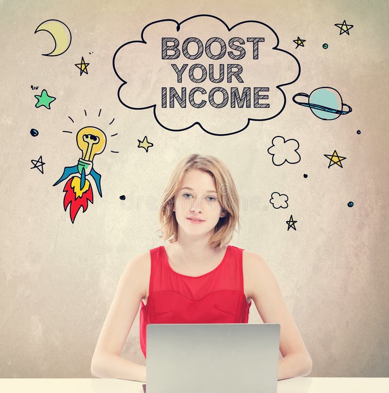 Boost Your Income Concept with Woman Working on Laptop Stock Photo ...