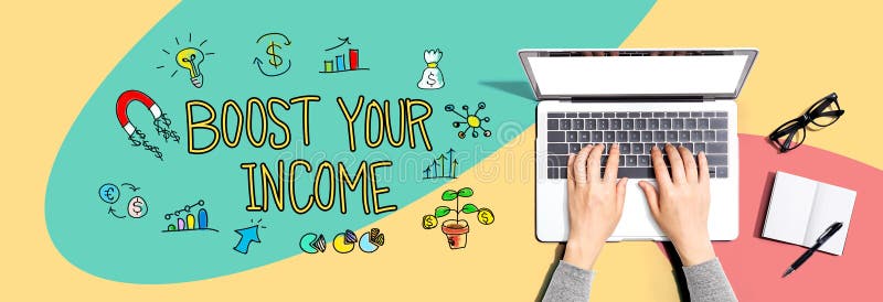 Boost Your Income with Person Using a Laptop Stock Illustration ...
