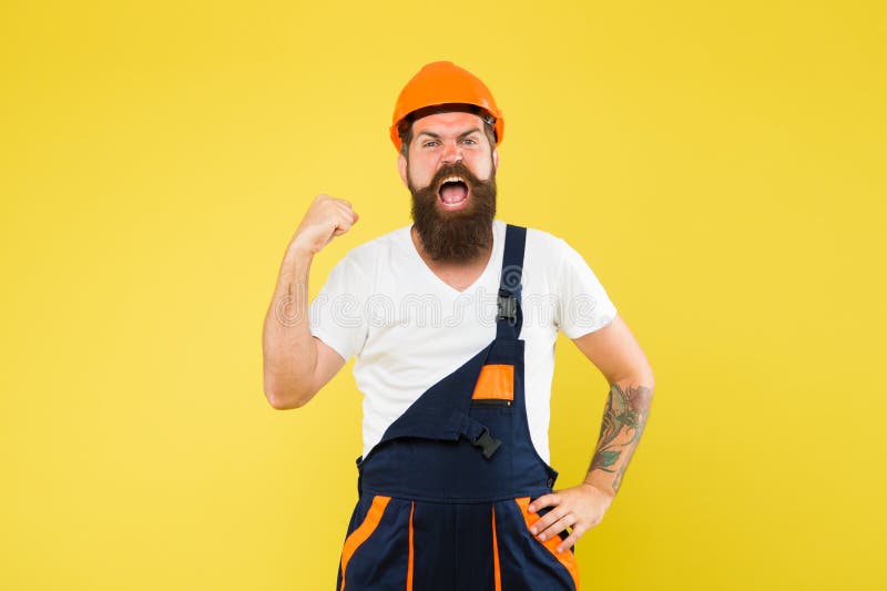 Crazy construction worker stock image. Image of beard - 34479591