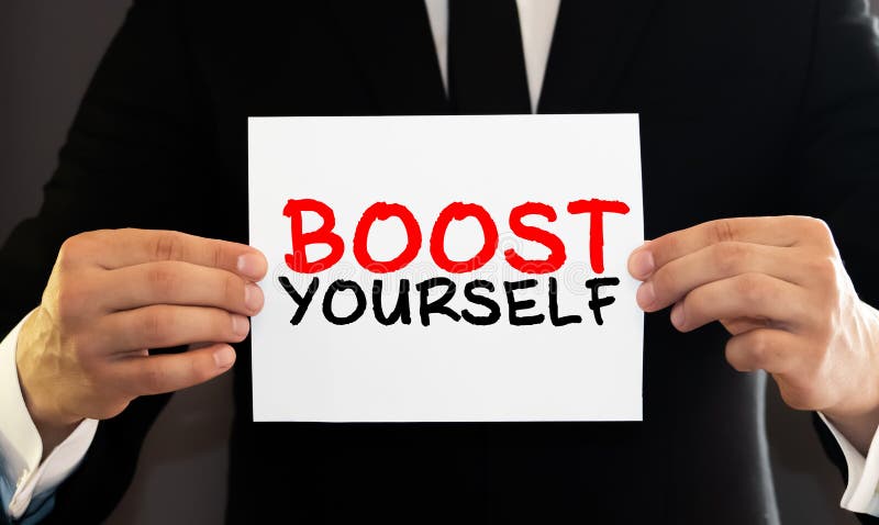 BOOST YOURSELF, Message on the Card Shown by a Man Stock Image - Image ...