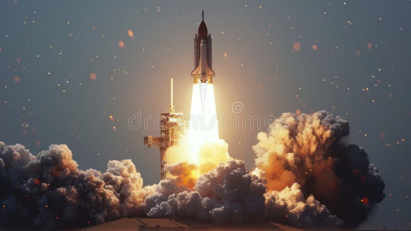 Boosting To the Sky: Rocket Launching into Space Stock Illustration ...