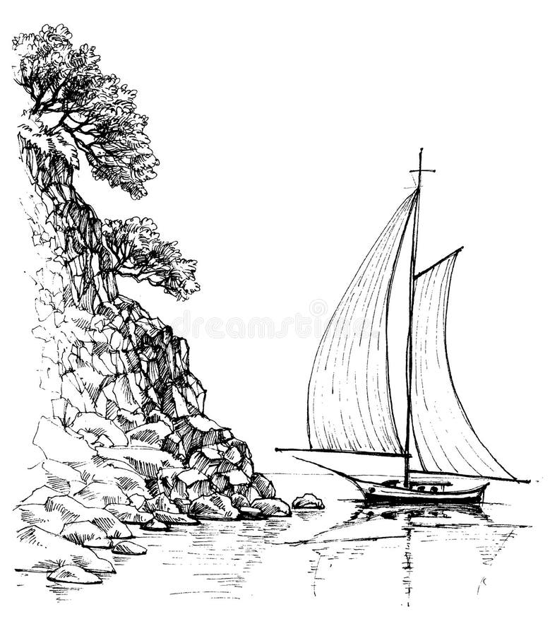 Boot auf Wasserskizze vektor abbildung. Illustration von zeilen - 68389147