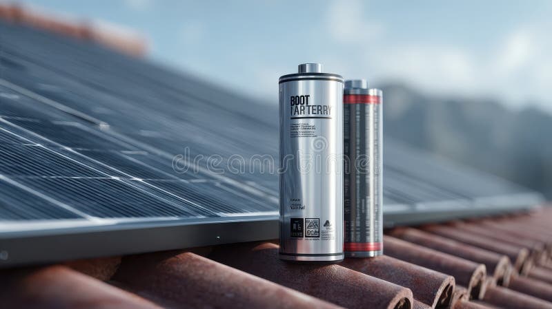 Boot Battery on Solar Panel Roof Clean Energy Storage Stock ...