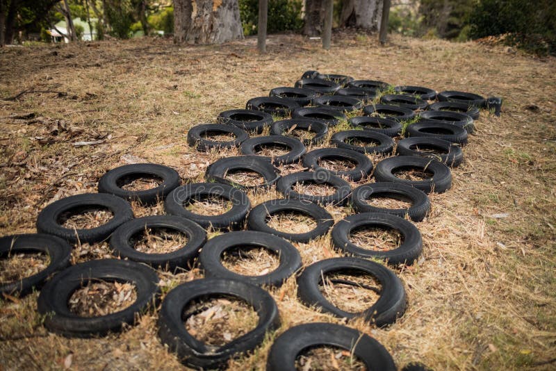 Boot Camp with Tyres Obstacle Course Stock Photo - Image of arranged ...