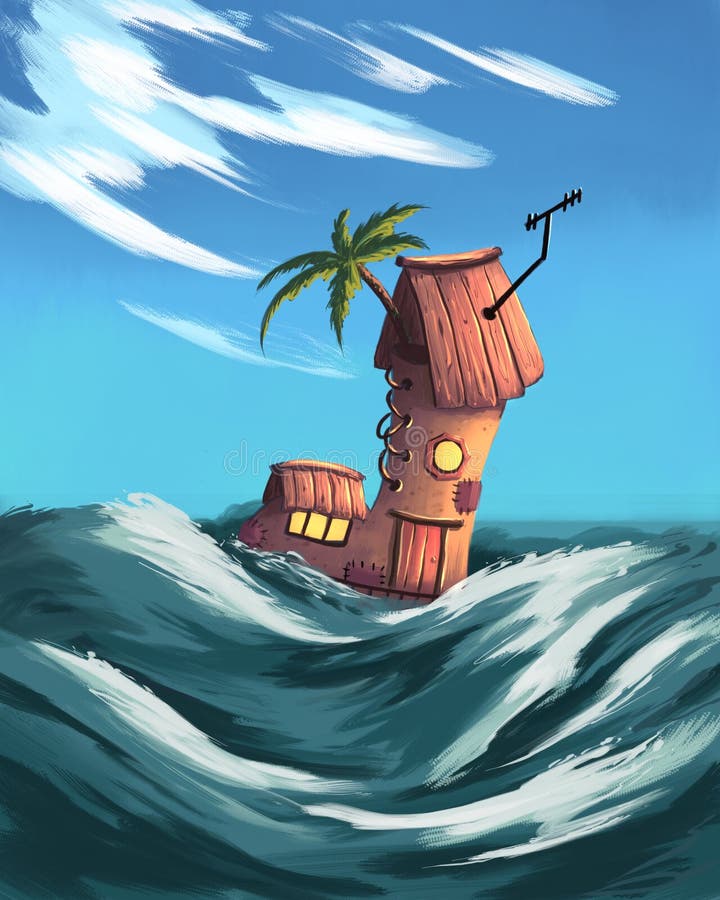 Boot house in the sea stock illustration. Illustration of island ...