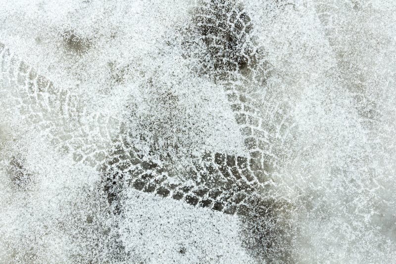 Boot Print and Tyre Track on a Snow Stock Photo - Image of imprint ...