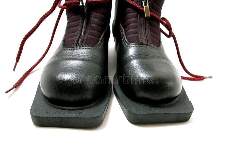 Boot for running skis stock image. Image of sportive, white - 7296245
