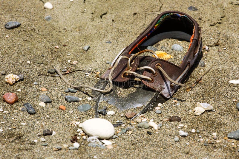 Boot in sand on the coast stock image. Image of soil - 73657155
