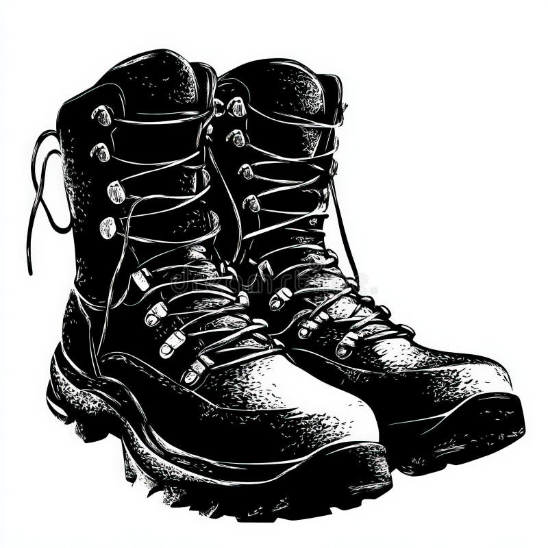 Boot Silhouette , Black and White Illustration Isolated on White ...