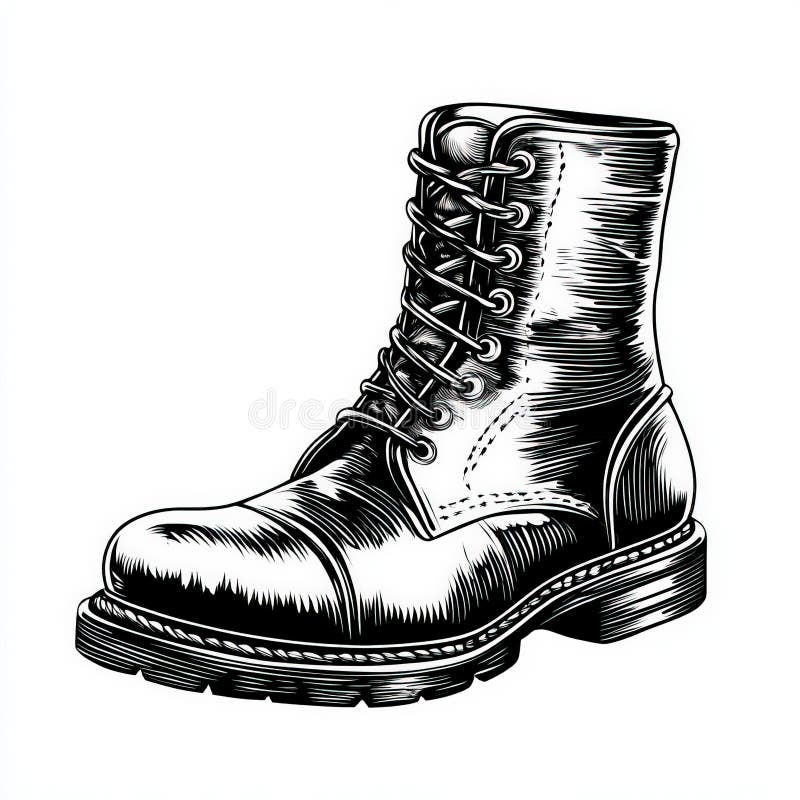 Boot Silhouette , Black and White Illustration Isolated on White ...