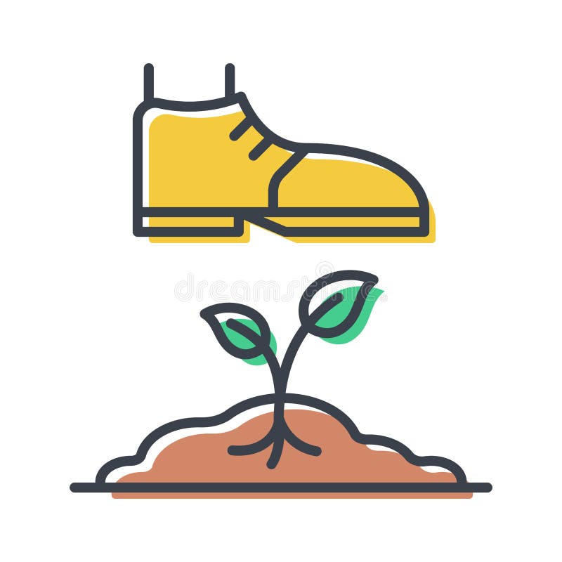 Boot Stepping on a Sprout Growing from the Ground, Vector Isolated Flat ...