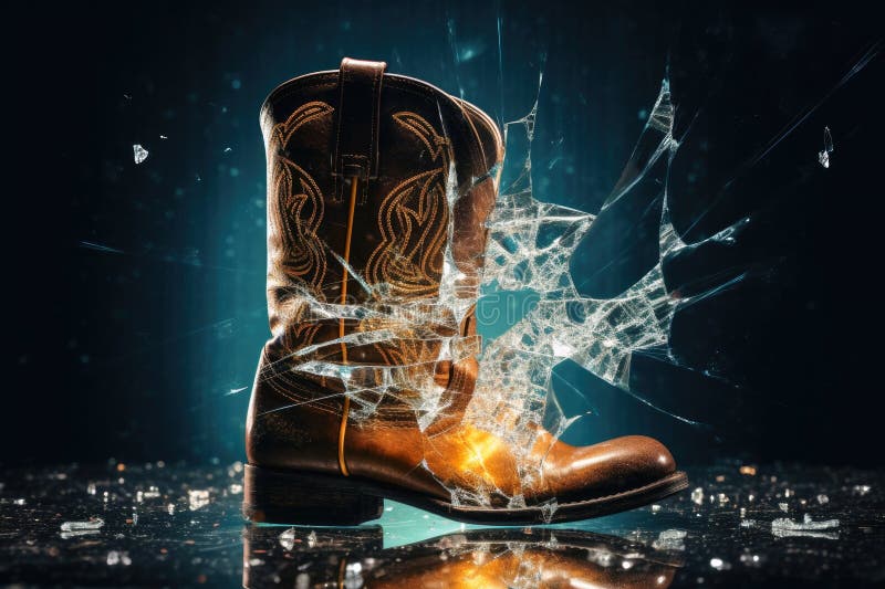 A Boot Steps into a Shattering Pane of Glass on a Dark Background ...