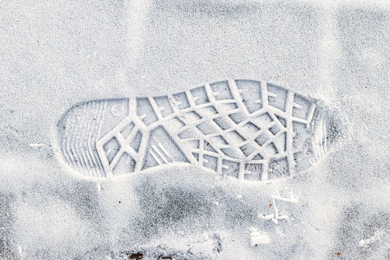 Boot Track on Thin First Snow in Winter Stock Photo - Image of footpath ...