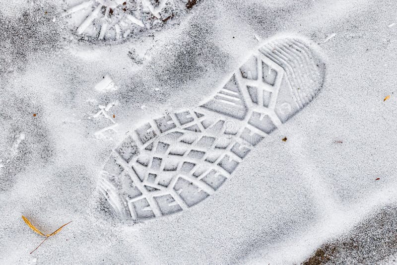 Boot Track on Thin First Snow in Winter Stock Photo - Image of walk ...