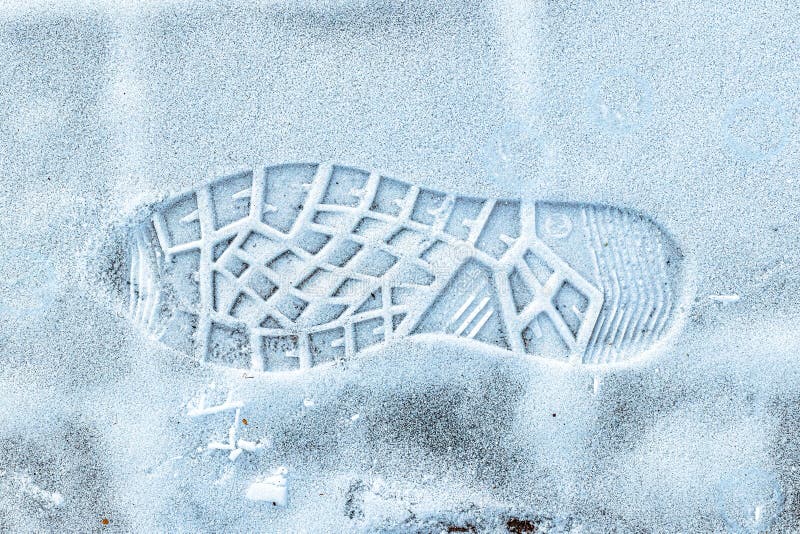 Boot Track on Thin First Snow in Winter. Stock Photo - Image of white ...