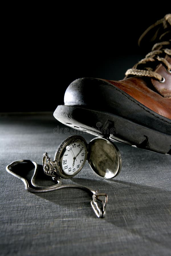Boot Treading an Old Pocket Silver Watch Stock Image - Image of clock ...