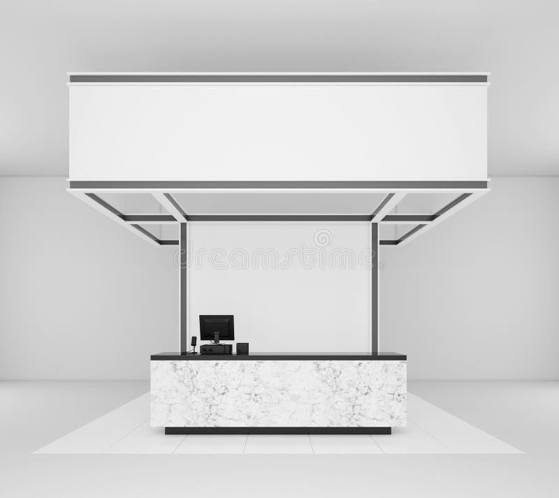 Booth Mockup with White Marble Counter and White Floor. 3d Rendering ...