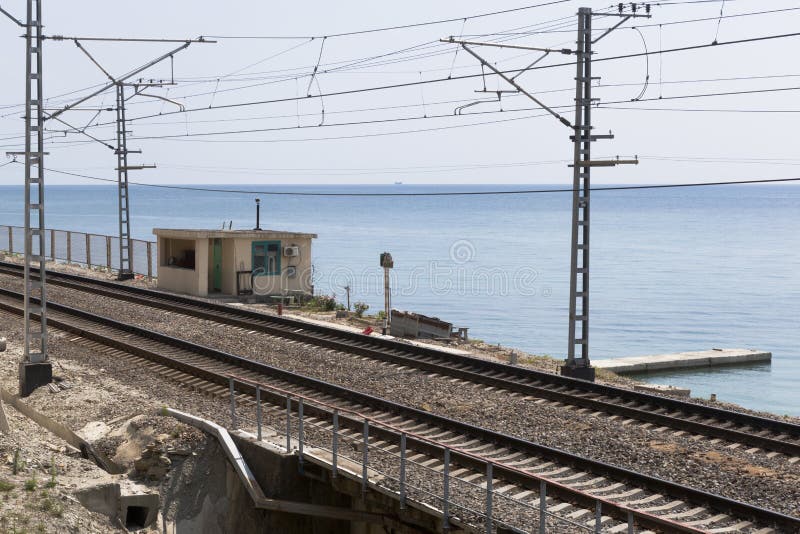 Railway booth at the snow stock image. Image of blue - 139848357