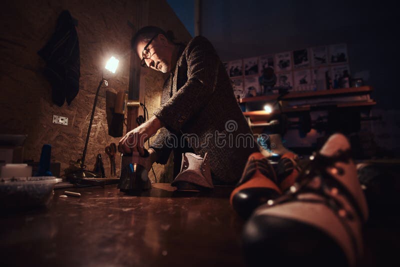 Bootmaker at Work - he Got a New Progect Stock Image - Image of people ...