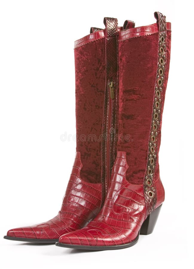 Red Women S Boots Genuine Leather, Metal Buckles Stock Photo - Image of ...