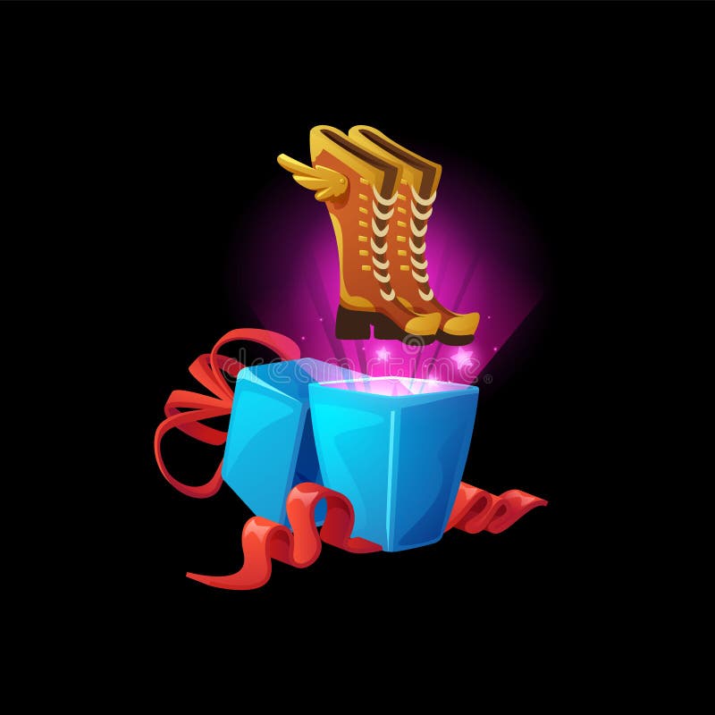 Boots Fly Out of the Gift Box, Cartoon Style Vector Game Design Element ...