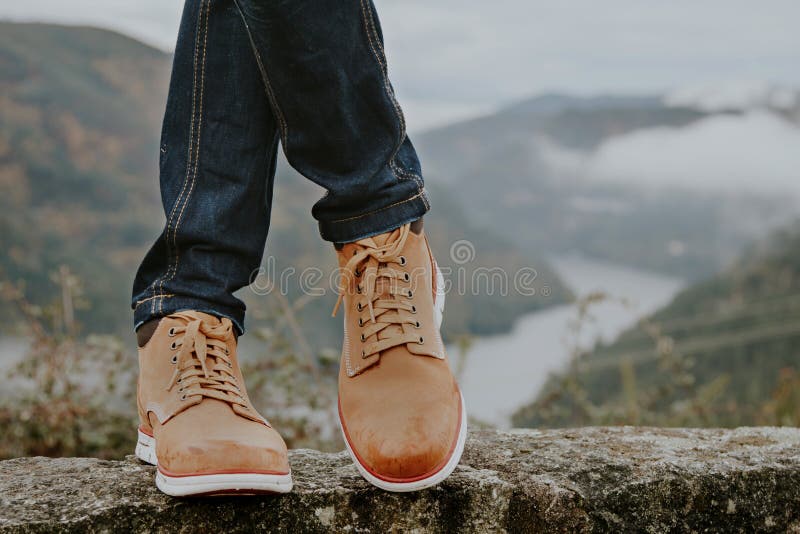Boots in the Foreground on the Panoramic Stock Image - Image of hiking ...