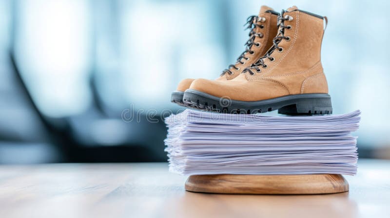 Boots on Stack of Documents Symbolize Hard Work and Determination Stock ...