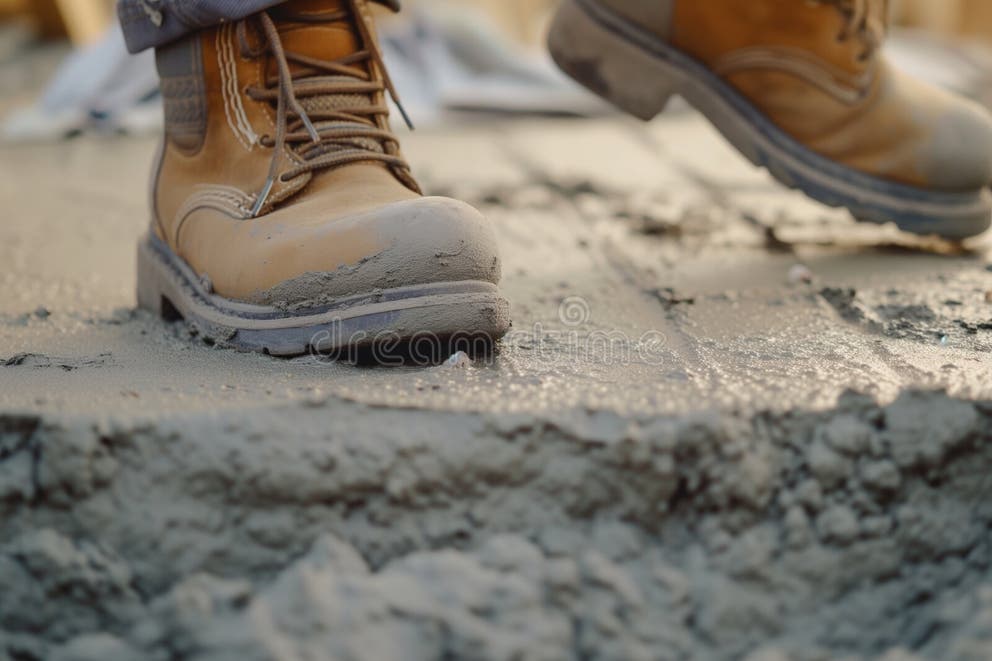 Boots Stepping on Fresh Concrete Surface Stock Illustration ...