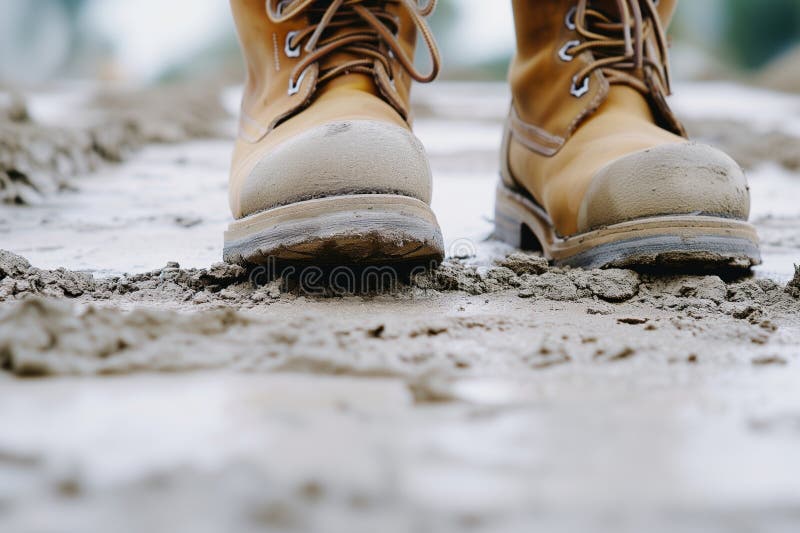 Boots Stepping on Fresh Concrete Surface Stock Image - Image of ...