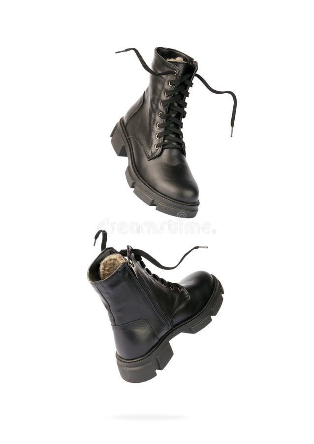 Boots on White Background. Stylish Winter Shoes. Flying Boots Stock ...