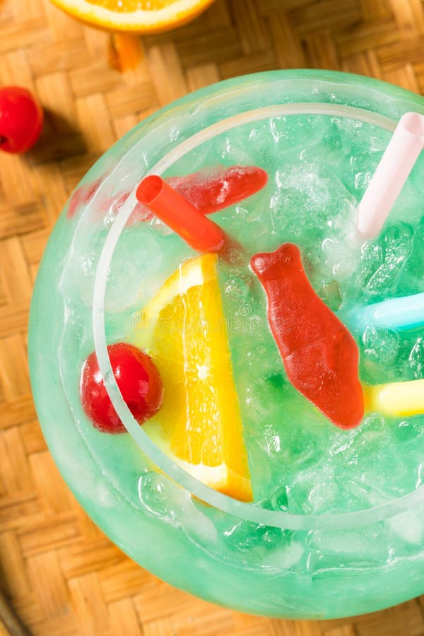 Boozy Cold Blue Tiki Fishbowl Cocktail Stock Image - Image of fish ...