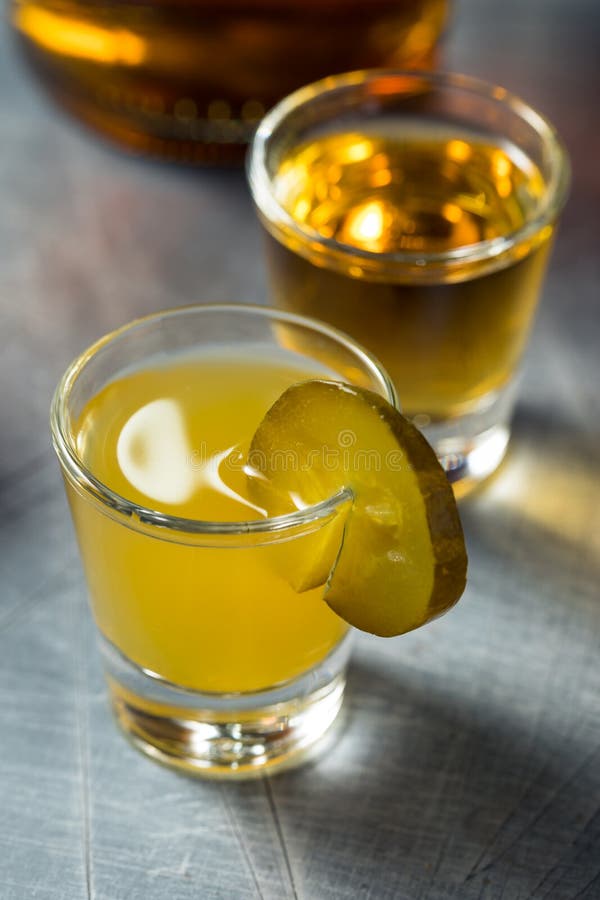 Boozy Cold Pickleback Shot Cocktail Stock Image - Image of saline ...