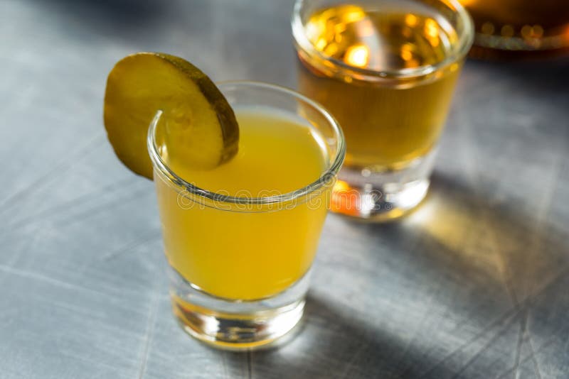Boozy Cold Pickleback Shot Cocktail Stock Photo - Image of cucumber ...