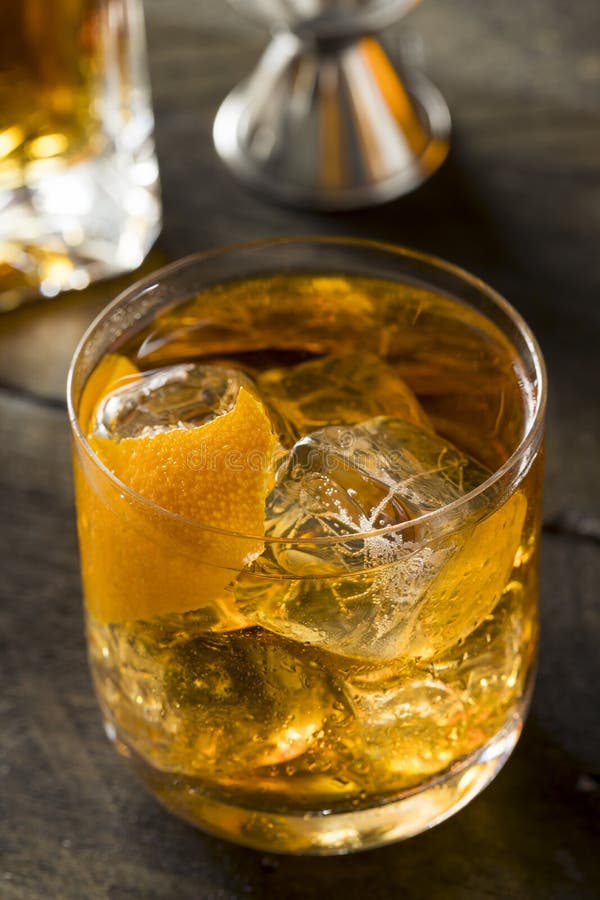 Boozy Homemade Old Fashioned Bourbon on the Rocks Stock Image - Image ...