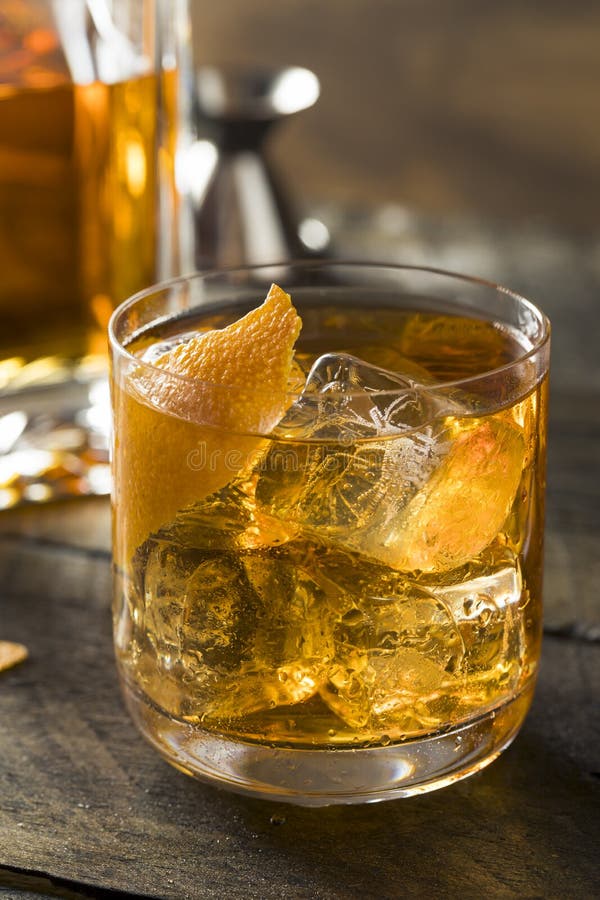 Boozy Homemade Old Fashioned Bourbon on the Rocks Stock Image - Image ...