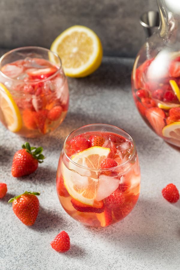 Boozy Refreshing Rose Wine Sangria Stock Photo - Image of fruit, citrus ...