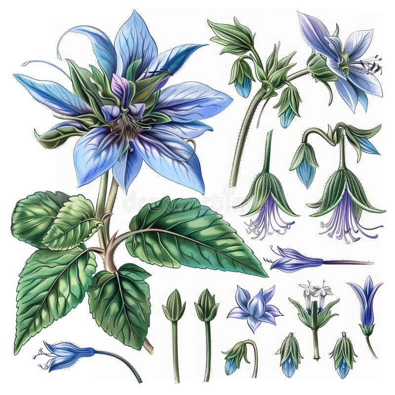 Borage Plant Isolated. Vintage Botanical Vector Illustration Stock ...