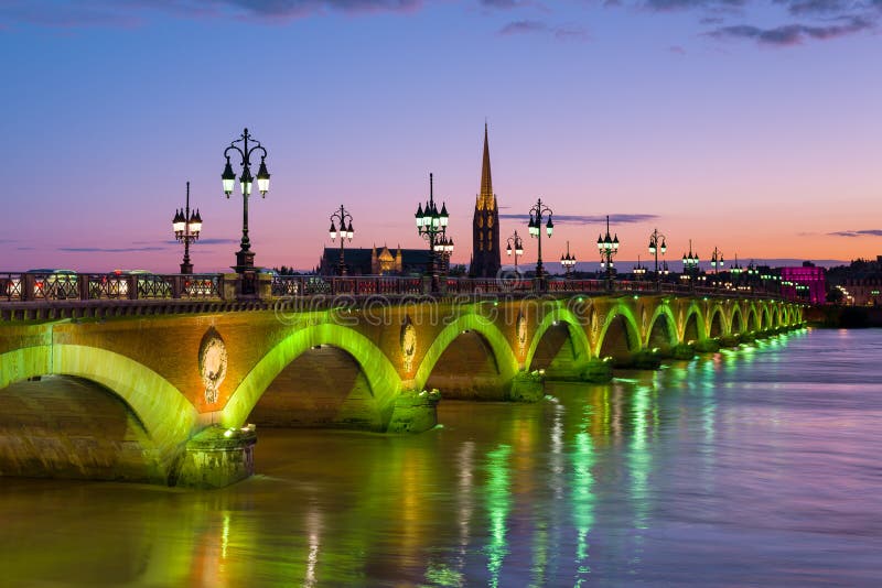 Bordeaux at a summer night stock image. Image of garonne - 34852807