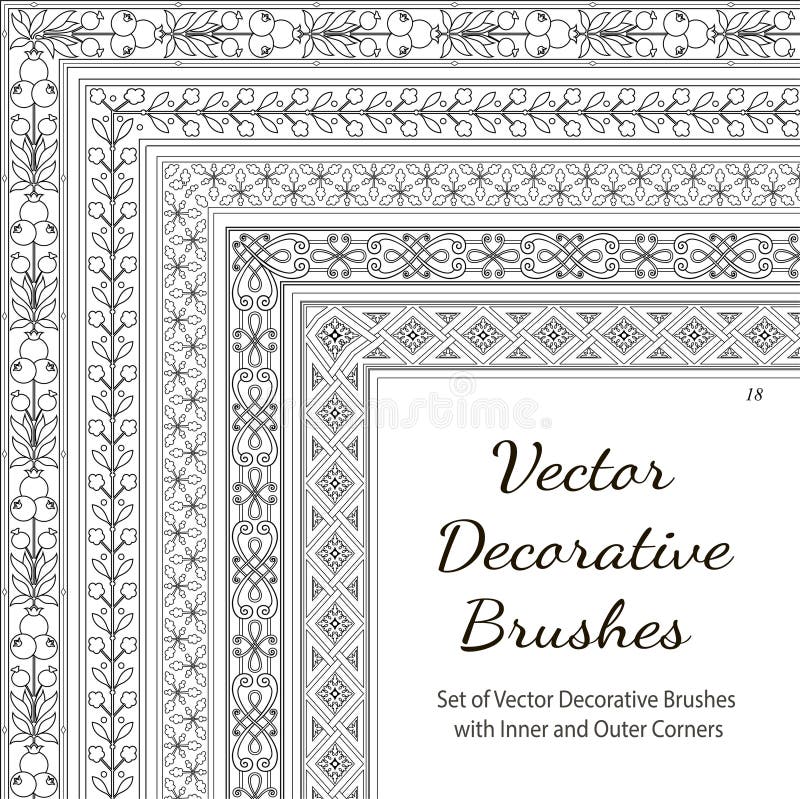 Vector Decorative Brushes with Inner and Outer Corners. Seamless ...