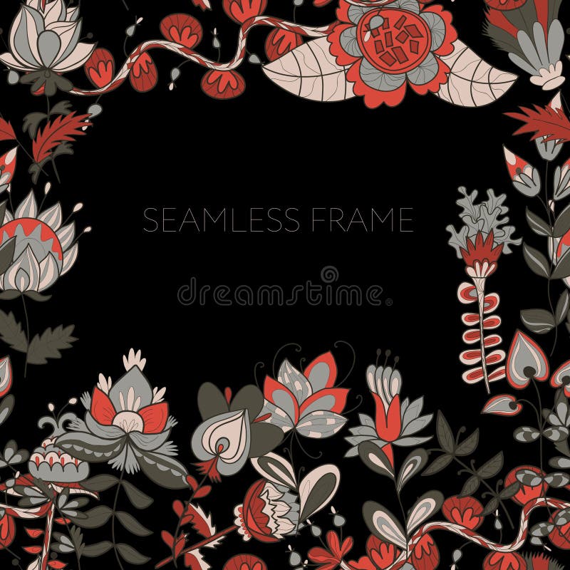 Border with Abstract Hand-drawn Flowers Stock Vector - Illustration of ...