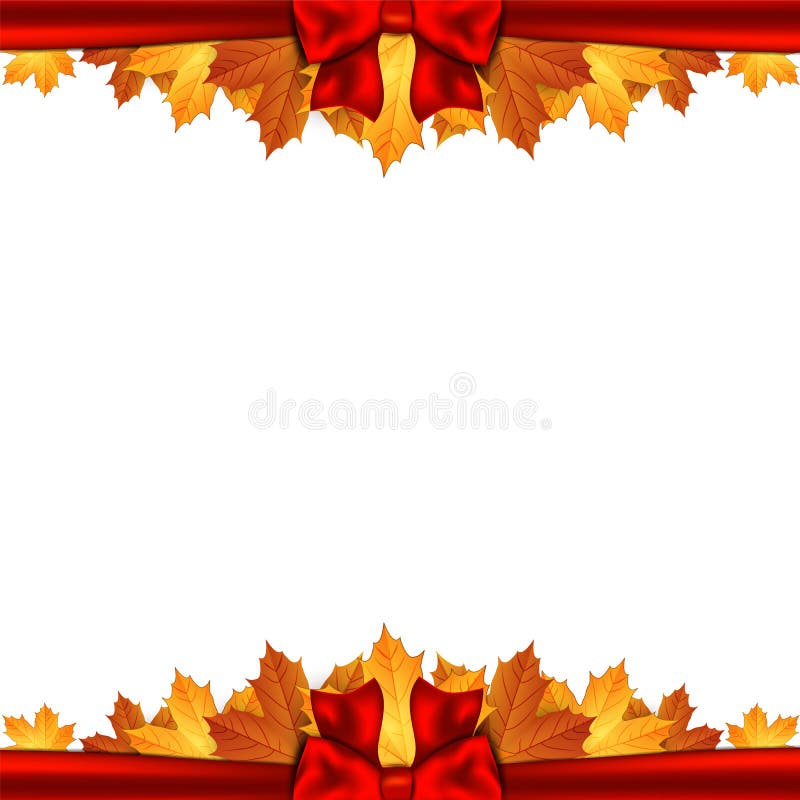 Border of Autumn Maples Leaves Decorated with a Red Bow. Stock Vector ...