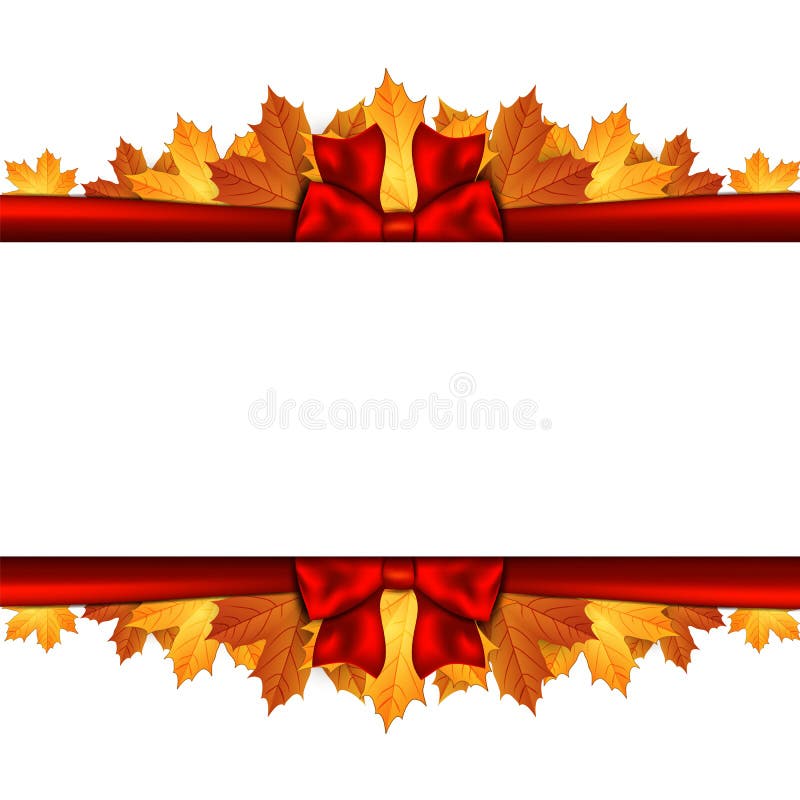 Border of Autumn Maples Leaves Decorated with a Red Bow. Stock Vector ...
