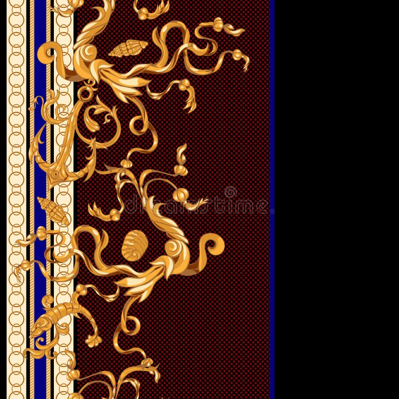 Baroque Golden Ribbons and Chains. Vector Seamless Pattern for Scarfs ...