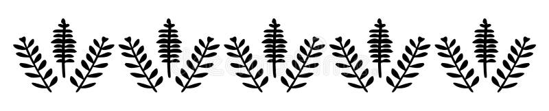 Border of Botanical Leaf Sprigs in Vector Low Brow Style. Block Print ...