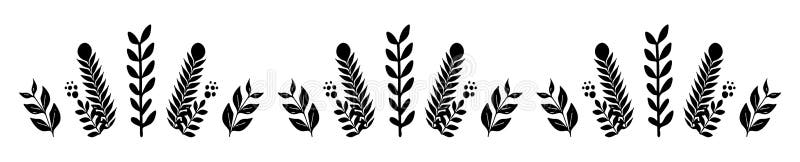 Border of Botanical Leaf Sprigs in Vector Low Brow Style. Block Print ...