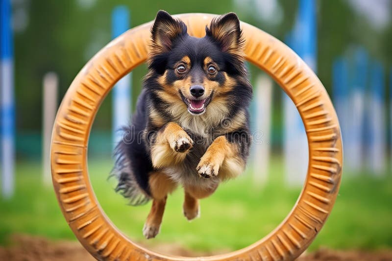 Border Collie Dog Jumping Over Hoop in Agility Competition Stock ...