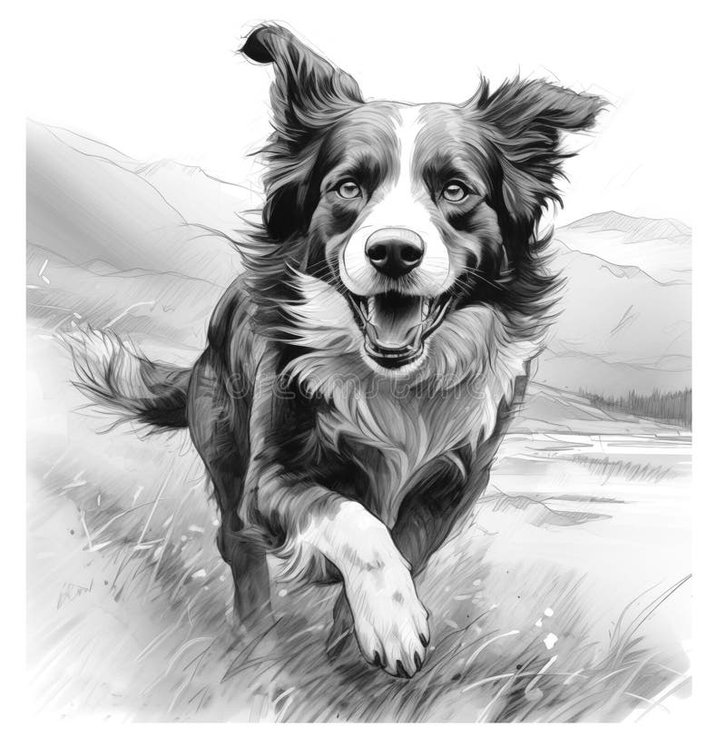 Border Collie Dog Portrait Sketch, Drawing Stock Illustration ...