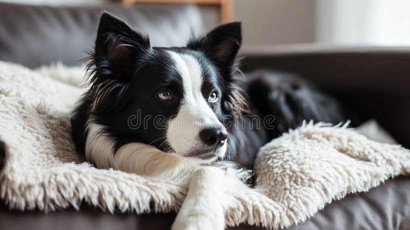 Border Collie Dog Resting on Soft Bed in Cozy Setting Stock ...